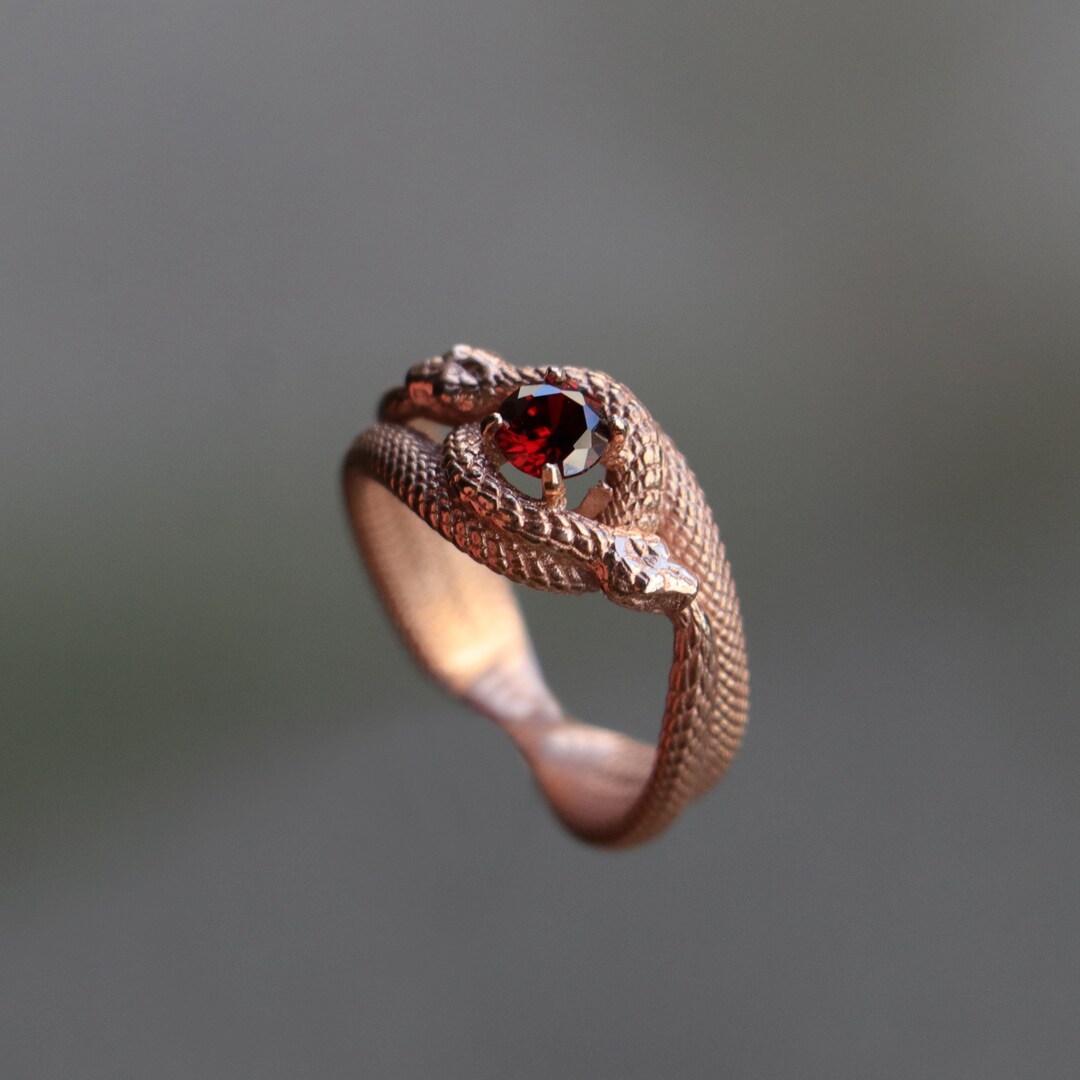 Rose Gold Plated Ruby Ouroboros Snake Ring, Ouroboros, Snake Eating Its ...