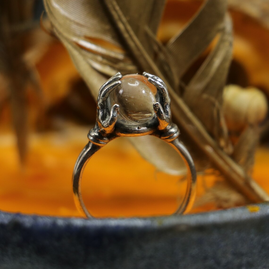 Witch Ball Ring Hands Ring Gemstone Ring Silver Witch Ring - Etsy