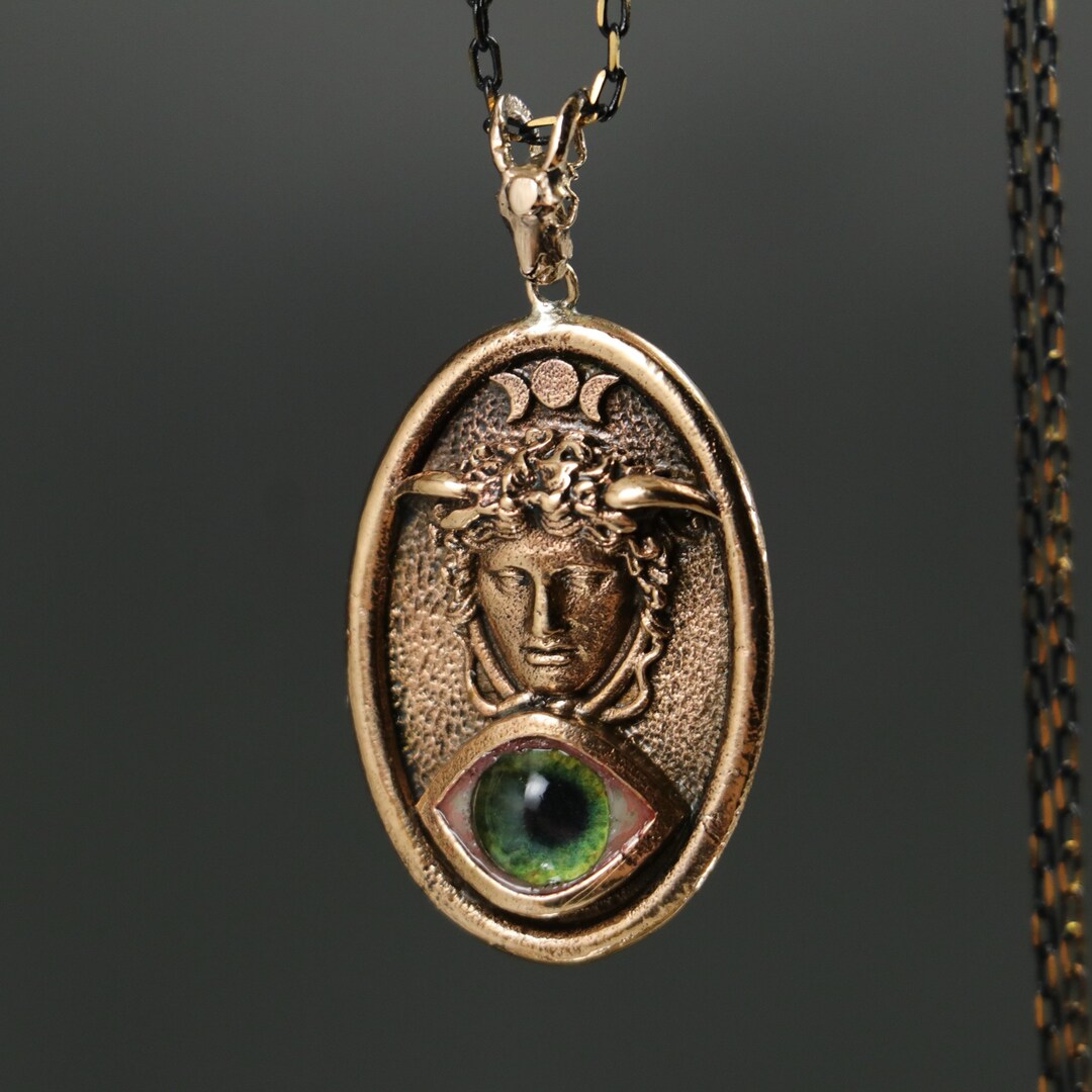 Medusa Glass Eye Locket Necklace Triple Moon Witch Locket - Etsy Australia
