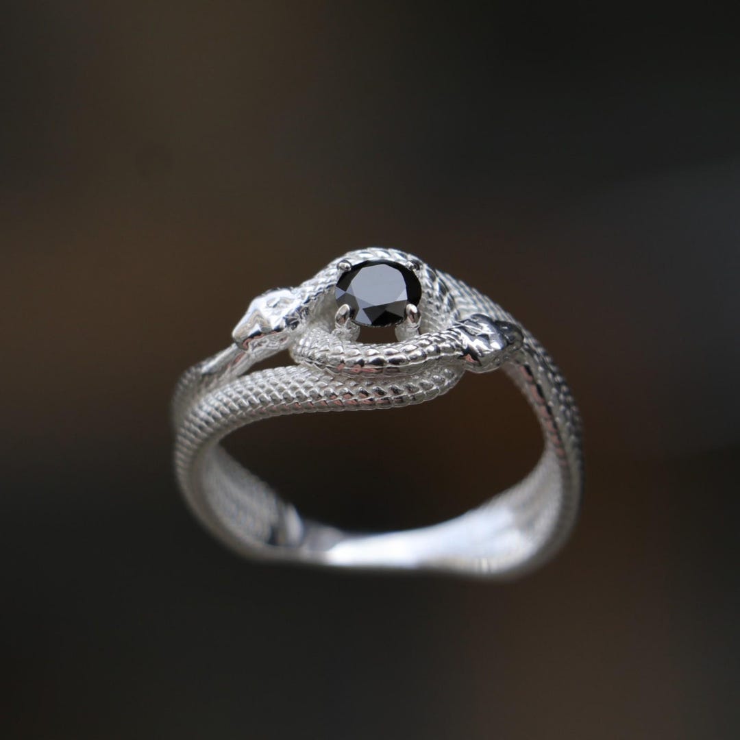 Ouroboros 925K Sterling Silver Ring, Snake Silver Ring, Onyx Snake ...