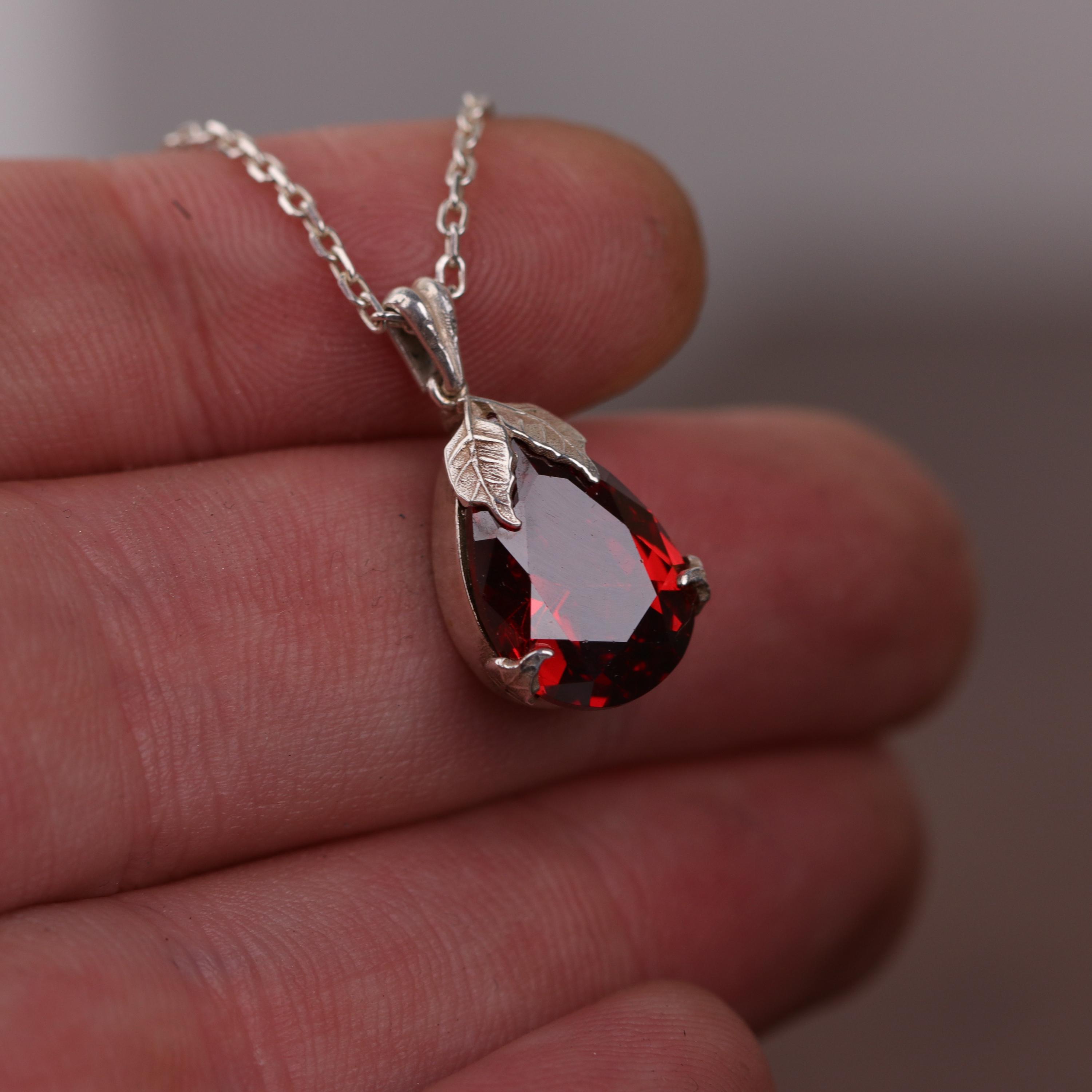 Teardrop Ruby Red Leaf Necklace: Gold Filled Jan Birthstone Pendant - Etsy