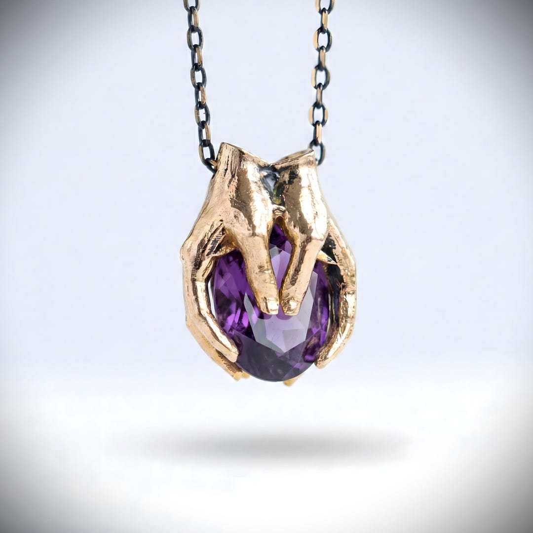 Amethyst Necklace, February Birthstone Jewelry, Holding Hands Charm ...
