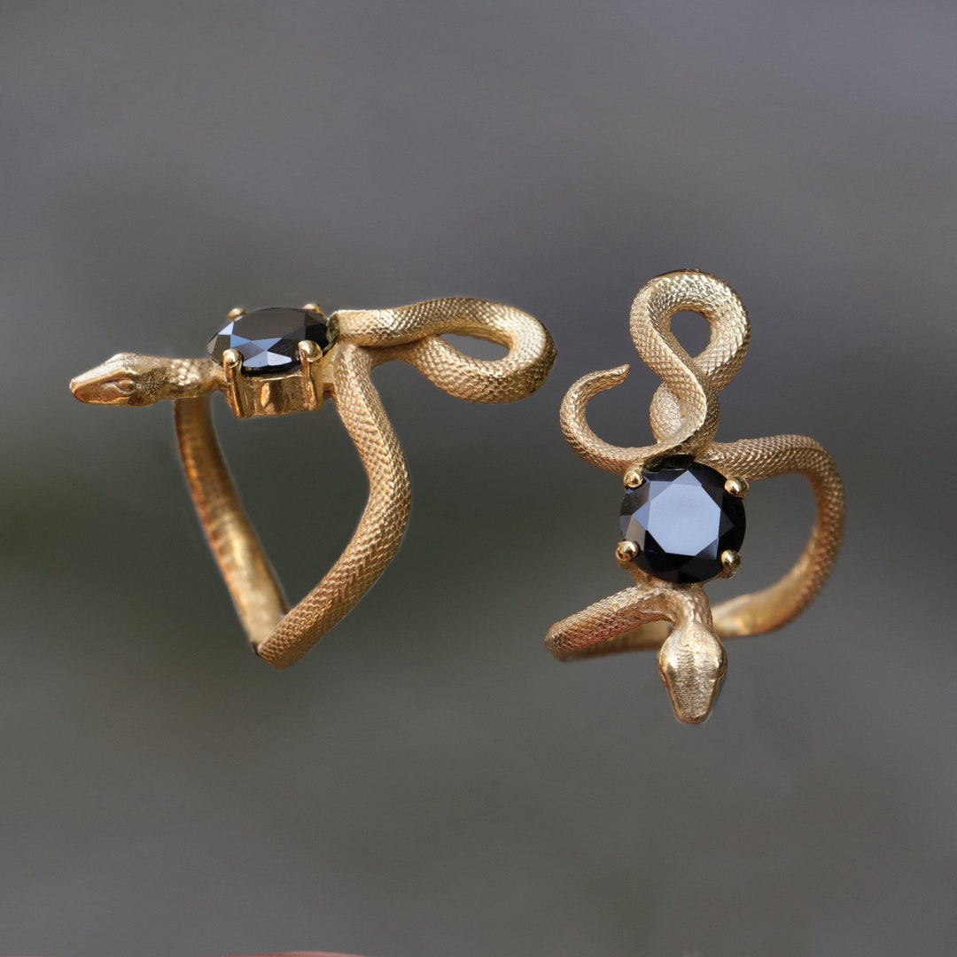 Snake Onyx Gold Plated Ring, 925 Sterling Silver Ring, Onyx Gold Snake ...