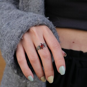 Ruby Silver Ring, 925 Silver Marquise Ruby Ring, Flower Ruby Ring, Red Stone Silver Ring ...