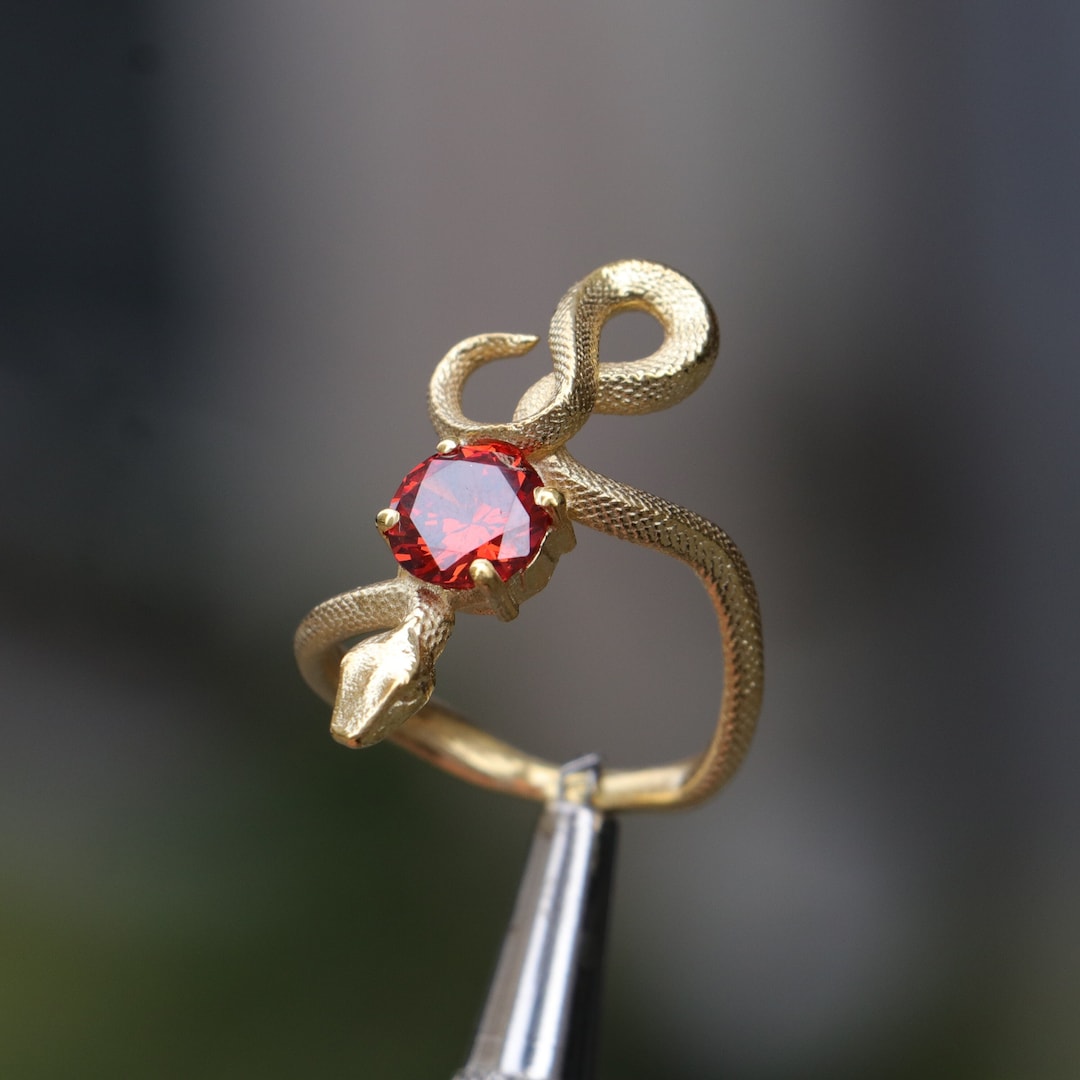 Snake Ruby Gold Plated Ring, 925 Sterling Silver Gold Plated Ring ...