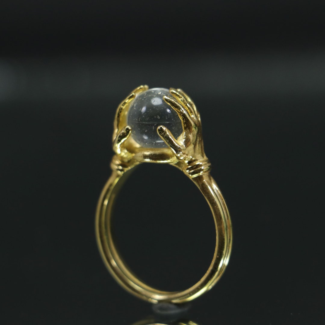 Gold Hand Ring, Clear Quartz Hand Ring, Ball Quartz Ring, Gemstone Gold ...