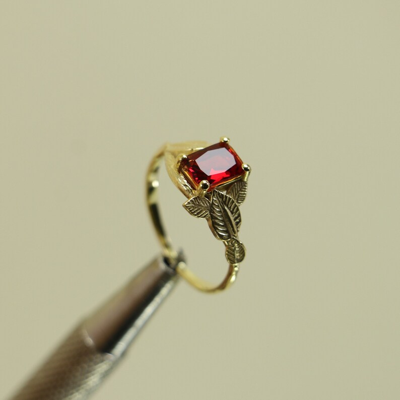 Emerald Cut Ruby Leaf Ring Sterling Silver Ruby Ring Gold | Etsy