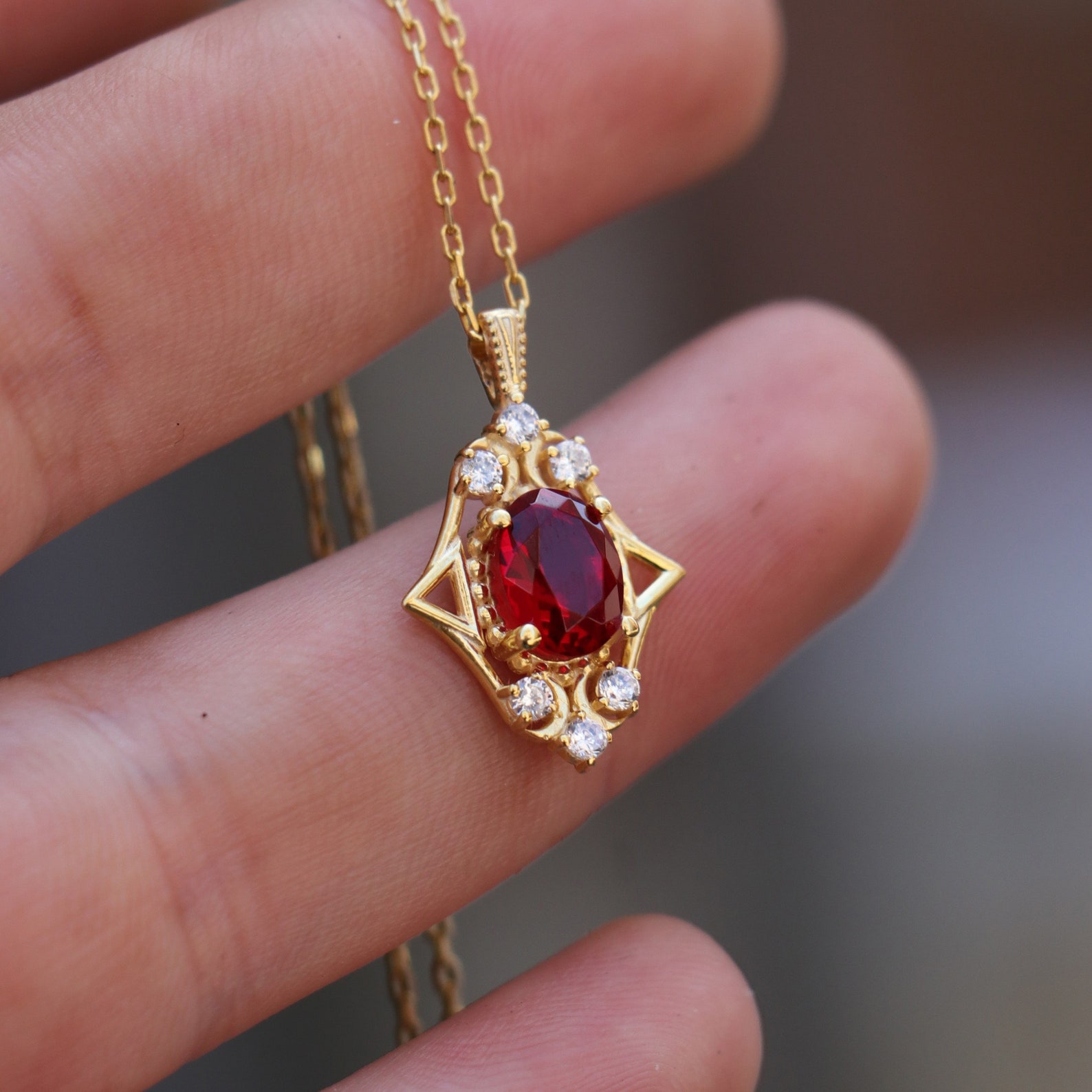 Elegant Ruby Necklace 14k Gold or Gold Plated Minimalist Ruby - Etsy