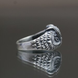 925 Oxidized Silver Owl Men Ring, Cool Birds of Prey Ring for Boyfriend ...