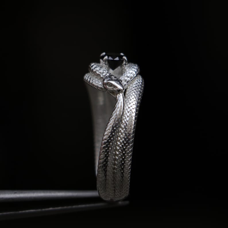 Ouroboros 925K Sterling Silver Ring, Snake Silver Ring, Onyx Snake ...