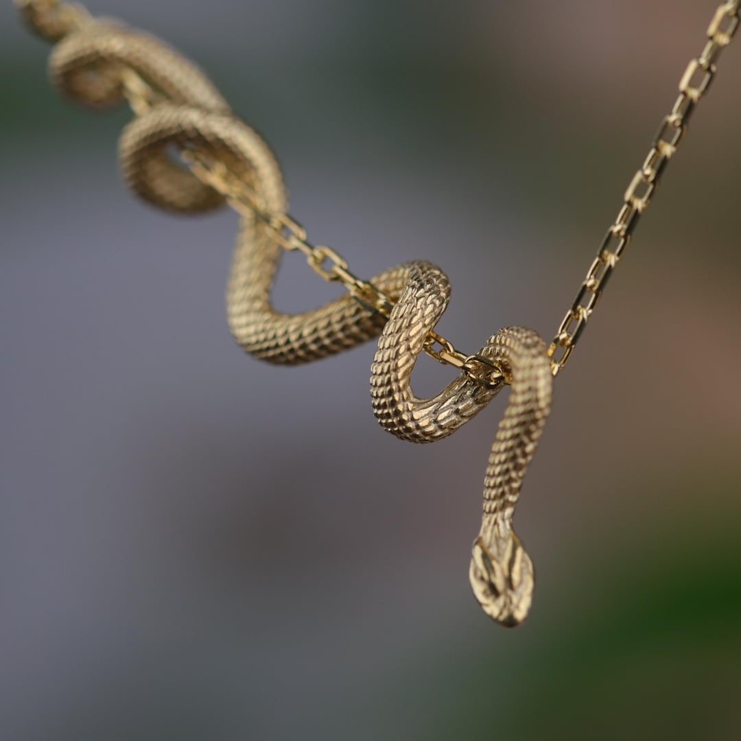 Gold Plated Sterling Silver Snake Chain Necklace, Unique Pendant - Etsy