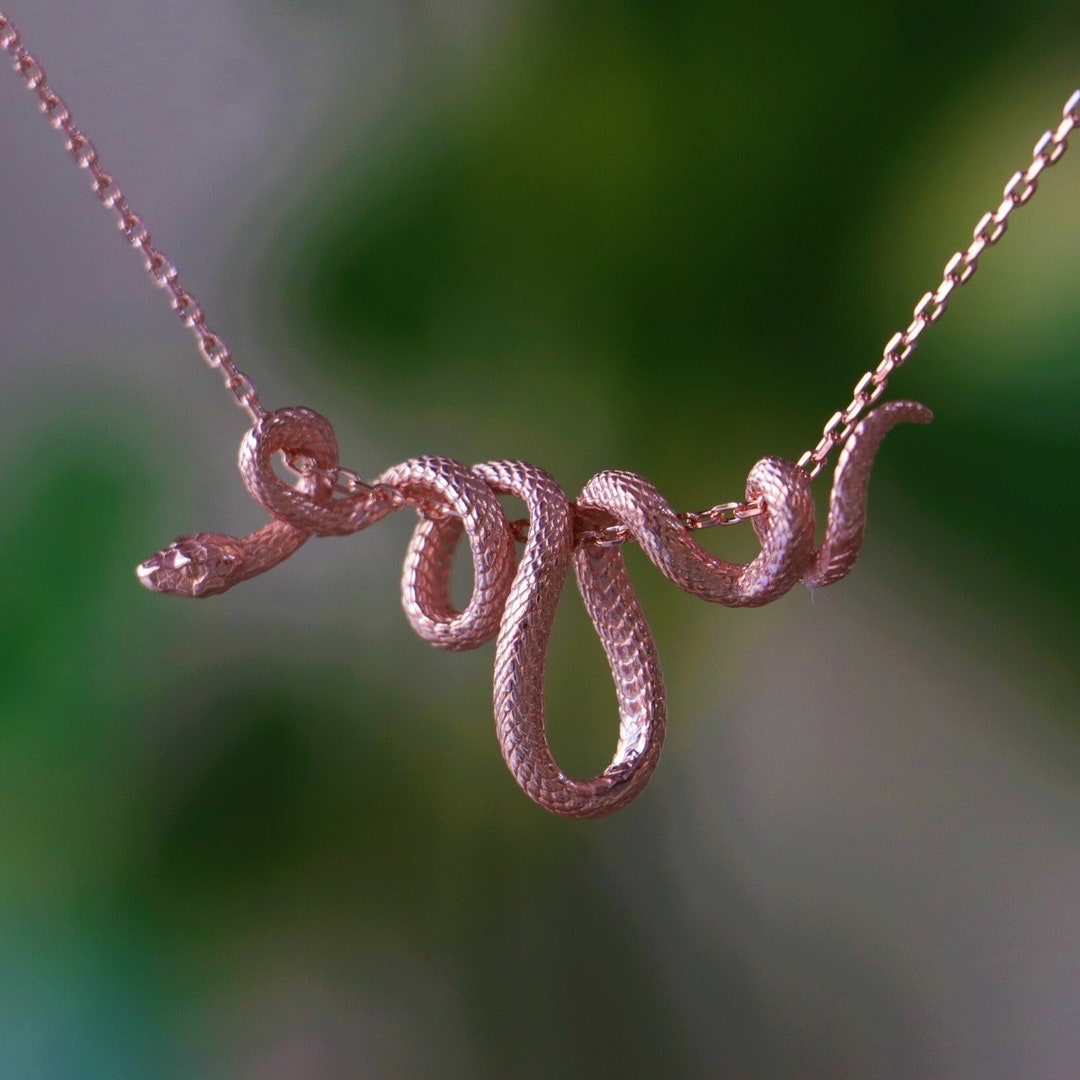 Snake Necklace, Rose Gold Plated Snake Chain Necklace, Sterling Silver ...