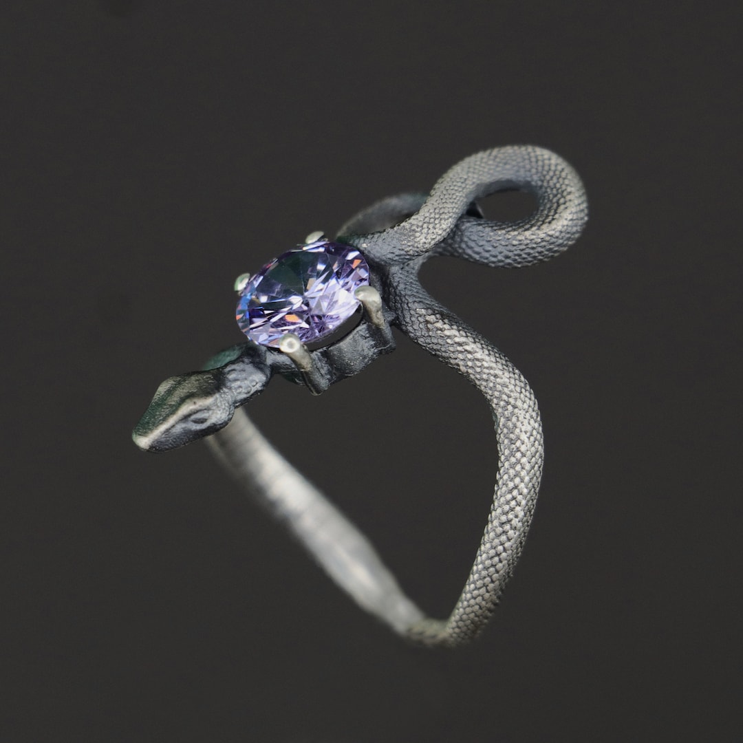 Oxidized 925 Silver Snake Amethyst Ring, 925 Sterling Silver Ring ...