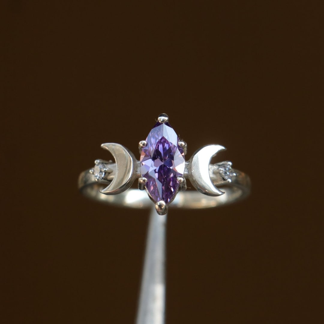 Marquise Amethyst Triple Moon Sterling Silver Ring, Handmade Solid ...