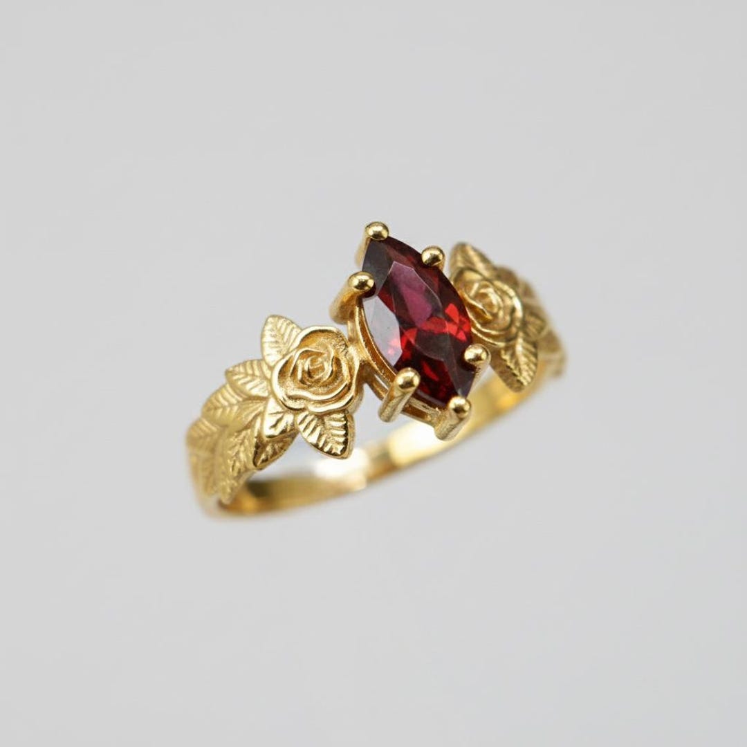 Handmade Marquise Ruby Rose Ring, 14k Yellow Gold Plated - Etsy