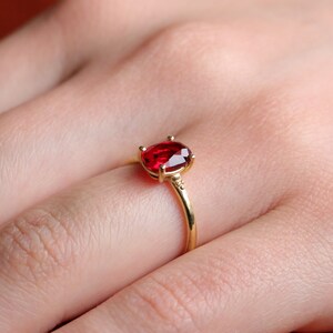 14K Gold Plated Ruby Engagement Rings for Woman, Pinky Ring, Dainty ...