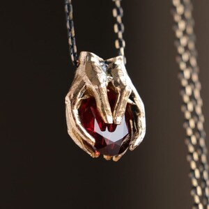 Drop Garnet Necklace, Hands Design Necklace, Unique Ruby Necklace ...