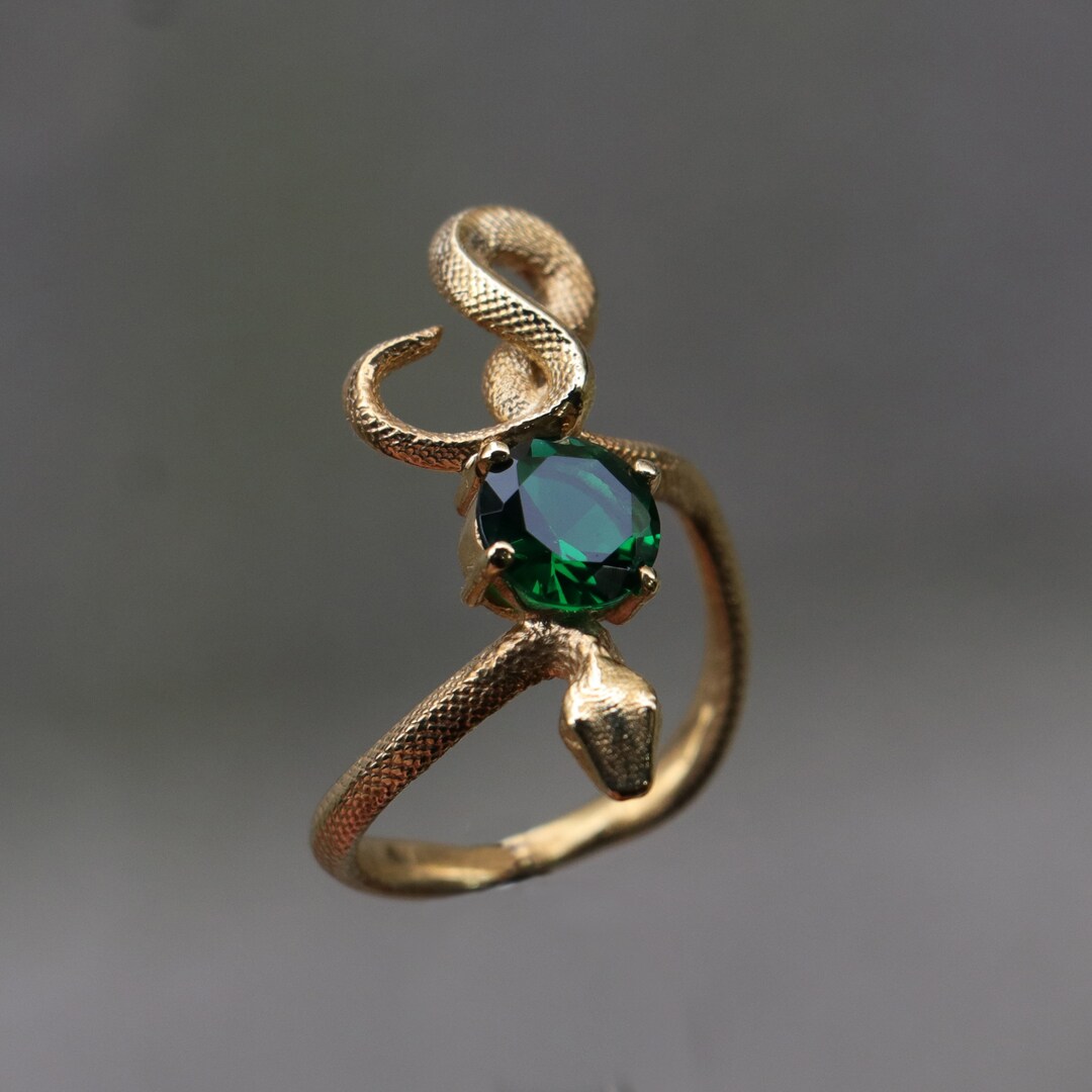 Snake Emerald Gold Plated Ring, 925 Sterling Silver Ring, Emerald Gold ...