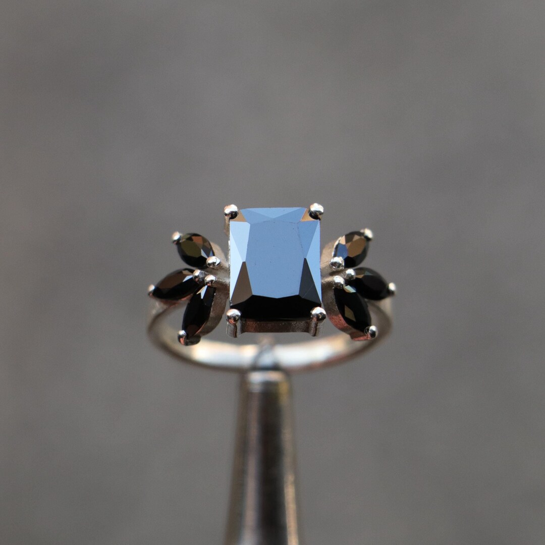 Emerald Cut Onyx and Marquise Cut Onyx Ring, 925 Silver Ring, December ...
