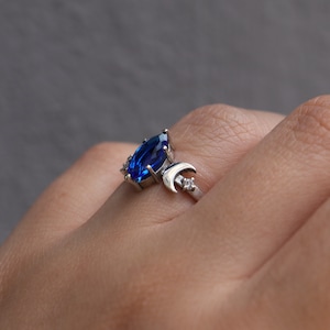 925 Silver Sapphire Ring, Marquise Sapphire Triple Moon 925 Silver Ring, Virgo Gemstone ...