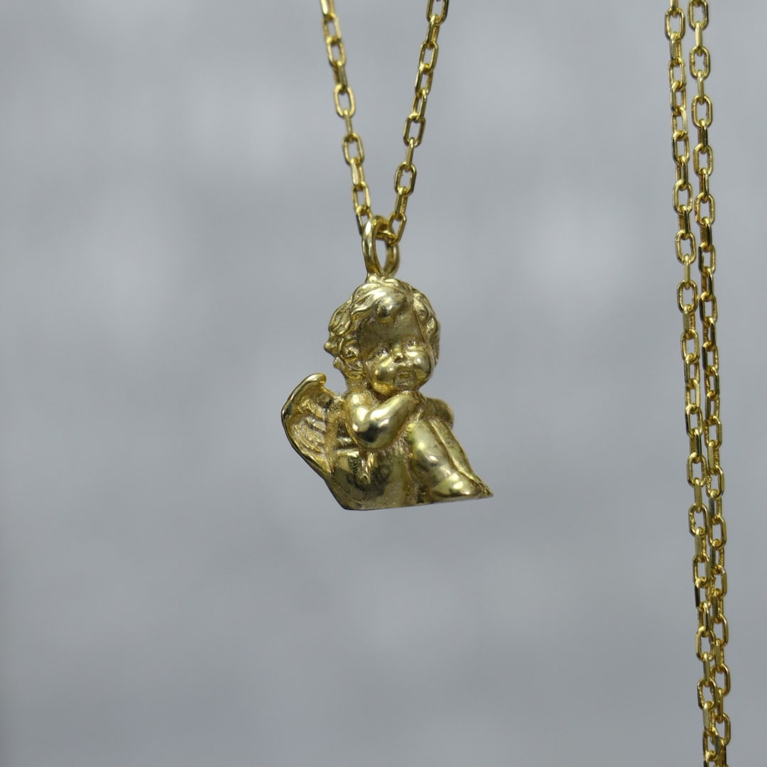 Mini Baby Angel Gold Plated or 14k Gold Plated Necklace, Minimalist ...