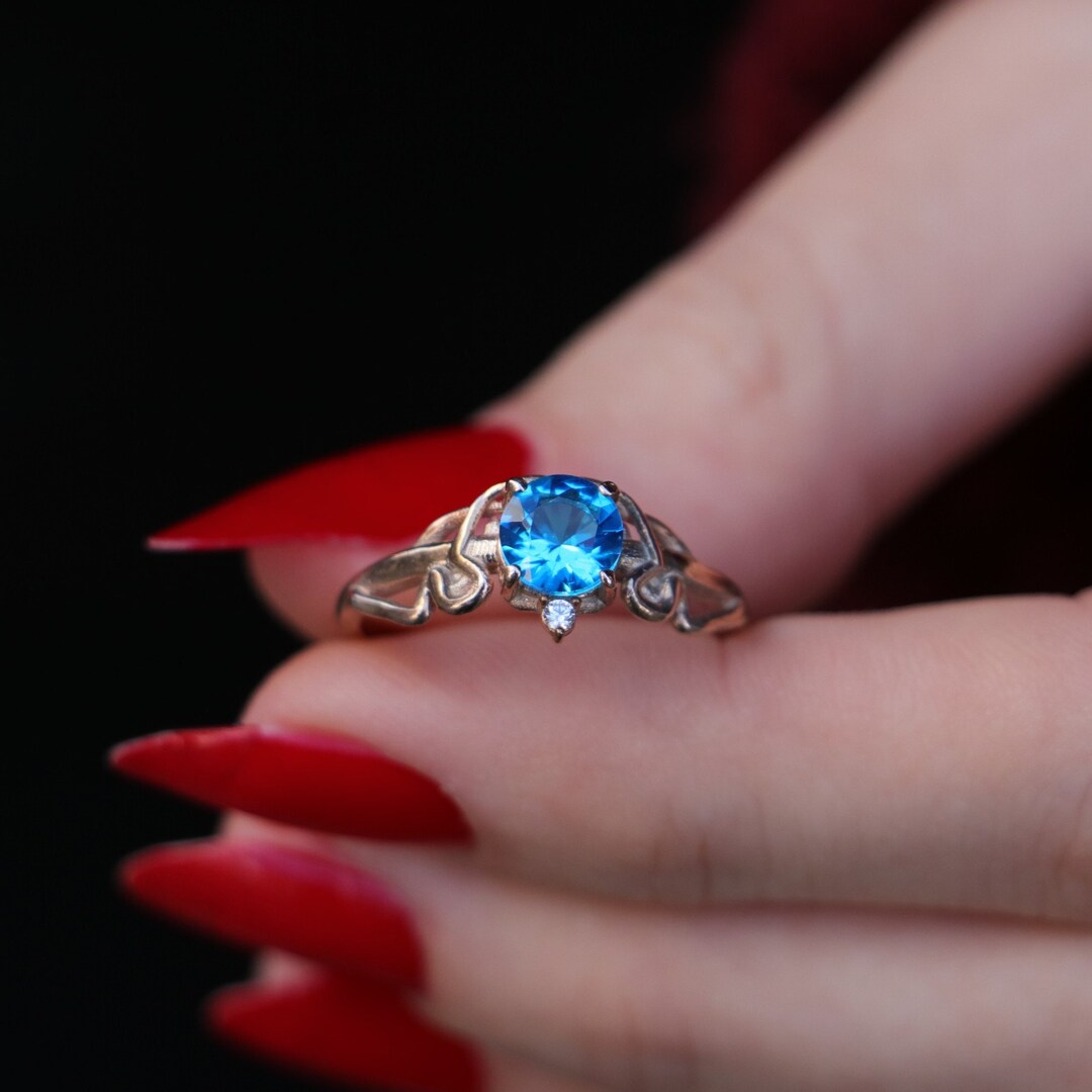 Rose Gold Ring, London Blue Topaz Ring, 925 Sterling Silver Unique ...