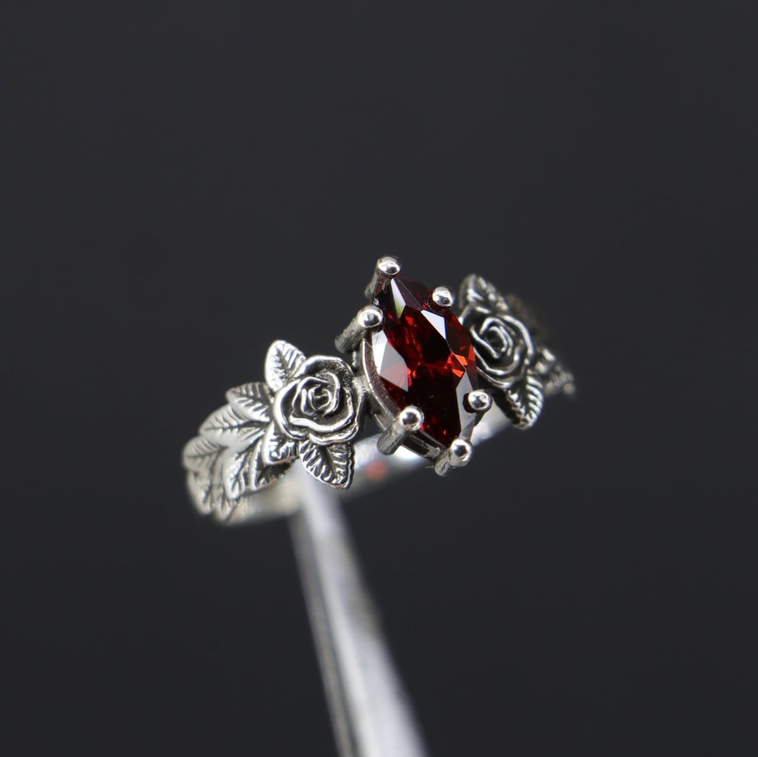 925 Silver Marquise Garnet Ring 14k White Gold Garnet Ring - Etsy