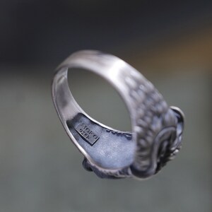 925 Oxidized Silver Owl Men Ring, Cool Birds of Prey Ring for Boyfriend ...