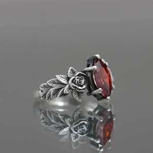 Ruby Silver Ring, 925 Silver Marquise Ruby Ring, Flower Ruby Ring, Red Stone Silver Ring ...