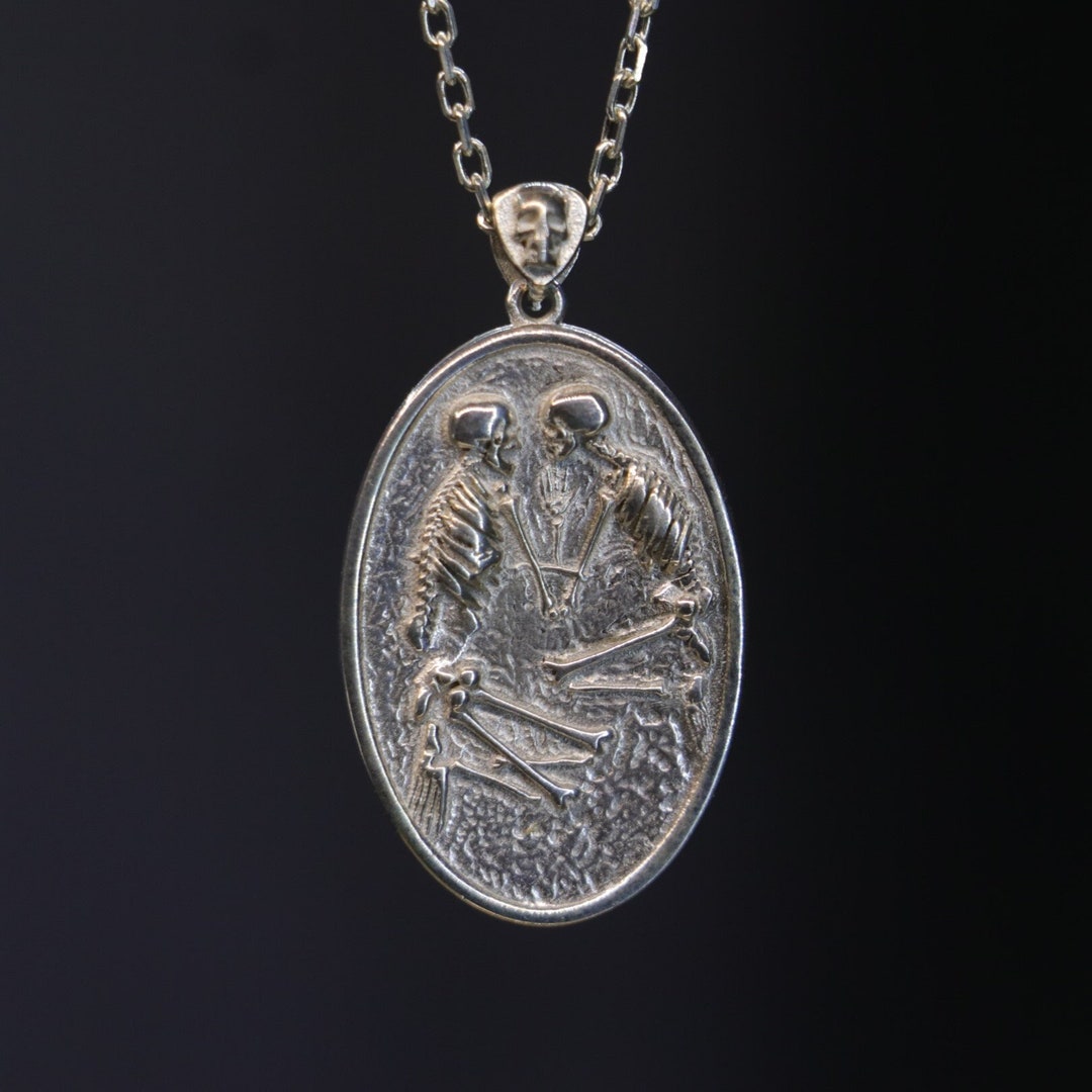 925 Silver Lovers Grave Necklace, Skeleton İn the Grave Necklace ...