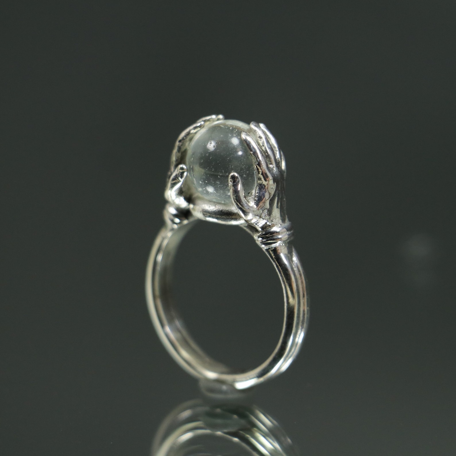 Witch Ball Ring Hands Ring Gemstone Ring Silver Witch Ring - Etsy
