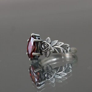 Ruby Silver Ring, 925 Silver Marquise Ruby Ring, Flower Ruby Ring, Red Stone Silver Ring ...