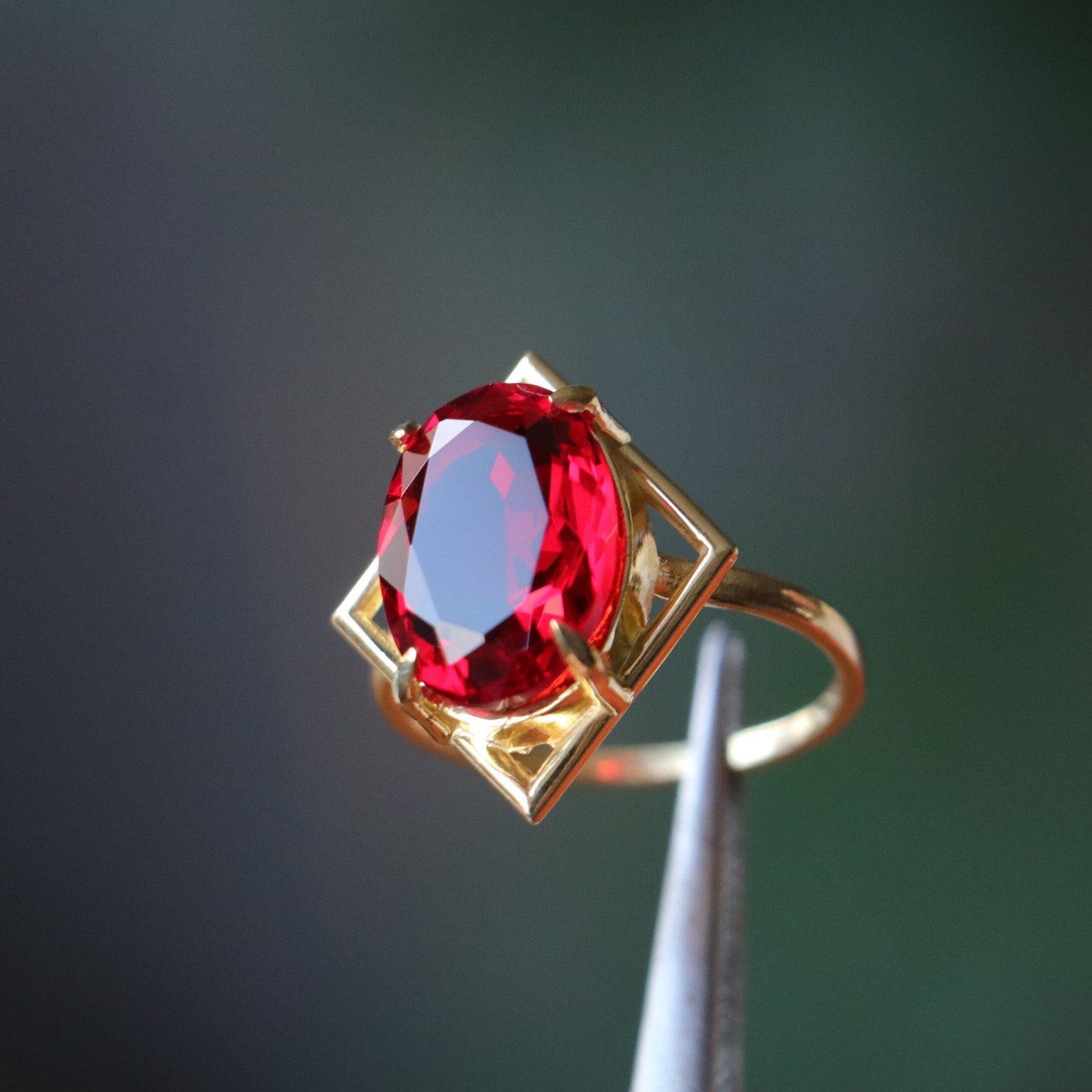Ruby 14k Gold Ring Oval Cut Ruby Ring Geometric Shapes - Etsy