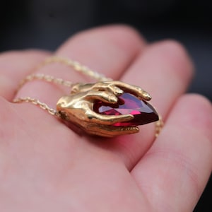 Gold Plated Garnet Hand 925K Silver Pendant, 925 Silver Gold Plated ...