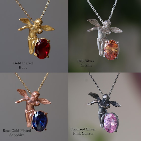 Citrine Guardian Angel Pendant 925 Silver Citrine Angel Women Charm Angel Female Body Necklace Birthstone Jewelry Angel Stone