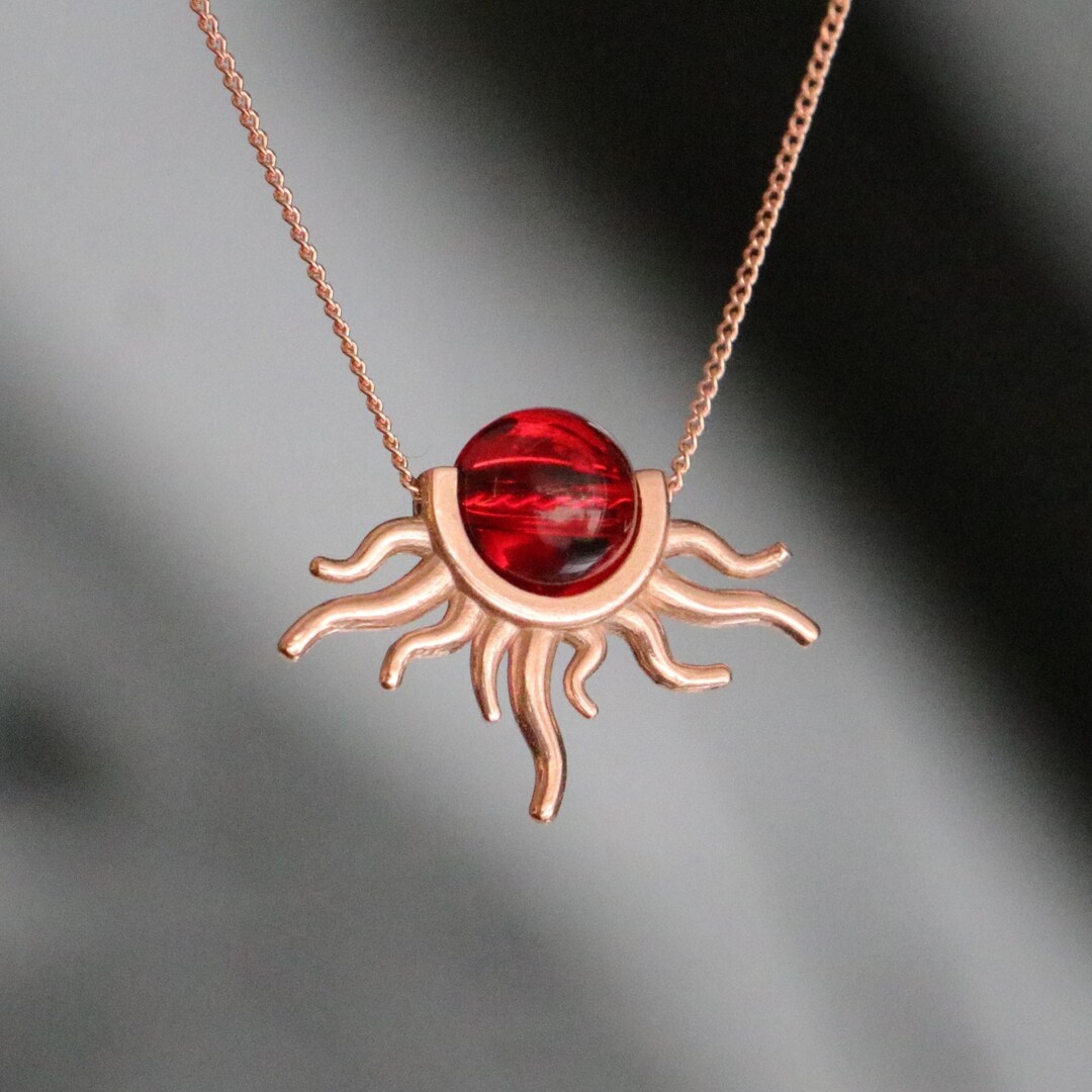 14k Rose Gold Ruby Sun Pendant Necklace, Celestial Jewelry - Etsy
