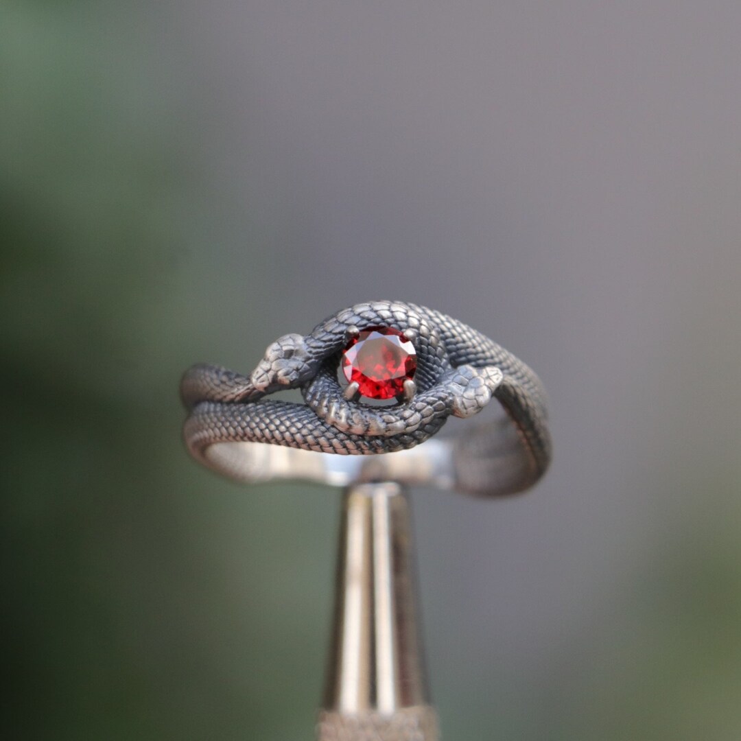 Ruby Stone Snake 925 Silver Ring, Health Symbol Snake, Self-eating ...