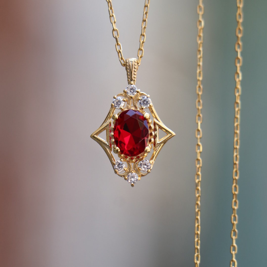 Elegant Ruby Necklace 14k Gold or Gold Plated, Minimalist Ruby Pendant ...