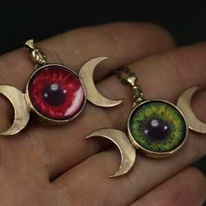 Triple Goddess Necklace, Triple Moon Eye Necklace, Moon Necklace, Glass ...