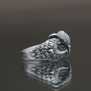 925 Oxidized Silver Owl Men Ring, Cool Birds of Prey Ring for Boyfriend ...