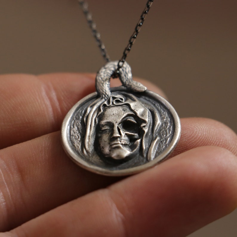 Virgin Mary Memento Mori Sterling Silver Pendant Necklace, Handmade - Etsy