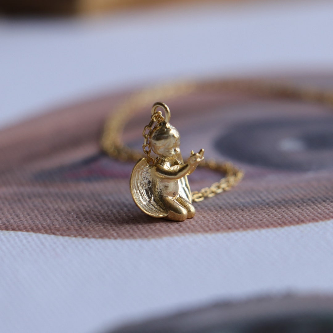 Gold Plated Praying Baby Angel Necklace, Cherub Pendant - Etsy