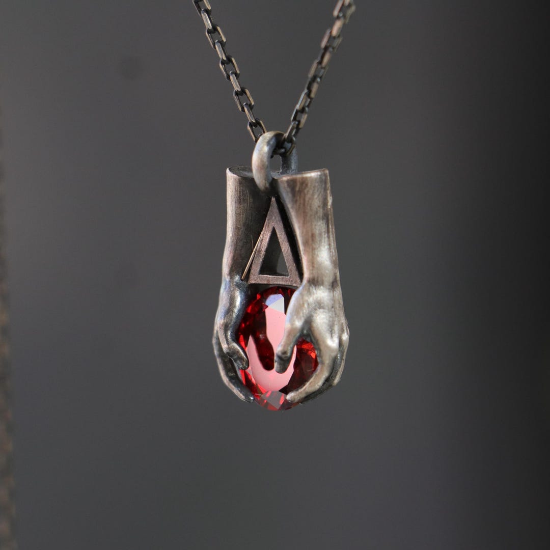 Birthstone Jewelry Ruby Stone Healing Hand Pendant, Modern Style ...