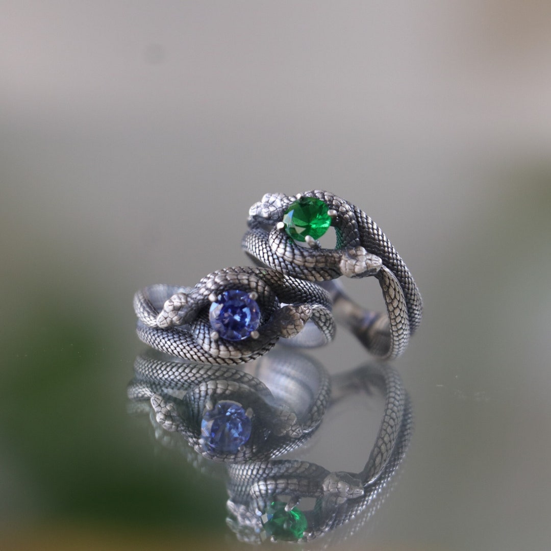 925 Sterling Silver Ouroboros Ring, Snake Silver Ring, Onyx Snake ...