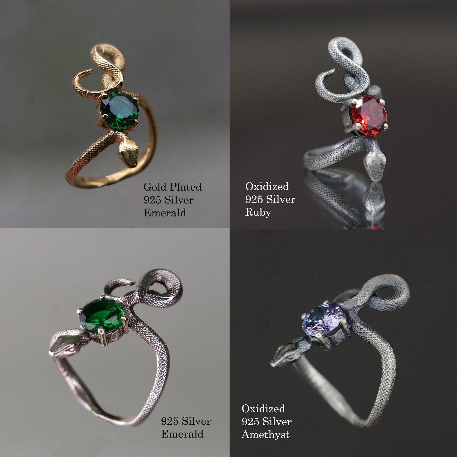 Snake Onyx Gold Plated Ring, 925 Sterling Silver Ring, Onyx Gold Snake ...