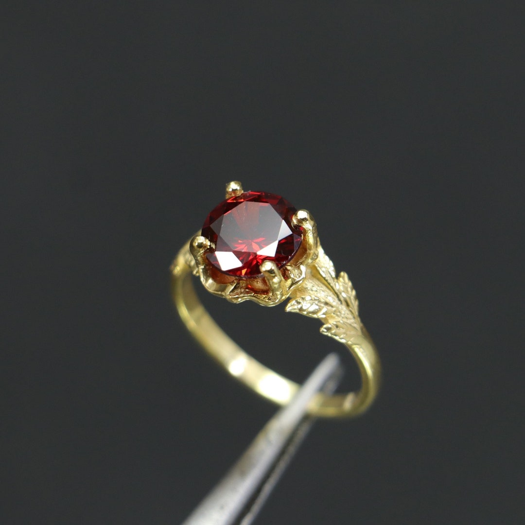 Ruby Rings Yellow Gold 14K or Gold Plated Silver, Red Ruby Ring, Unique ...