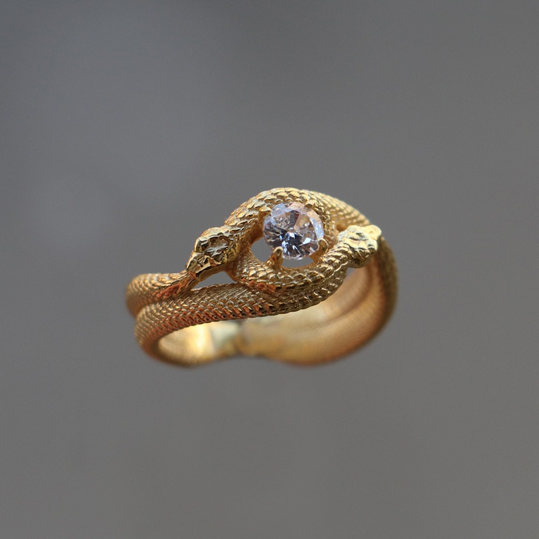 Snake Moissanite Gold Plated Ring, Wicca Ring, Witchy Ring, Antique ...