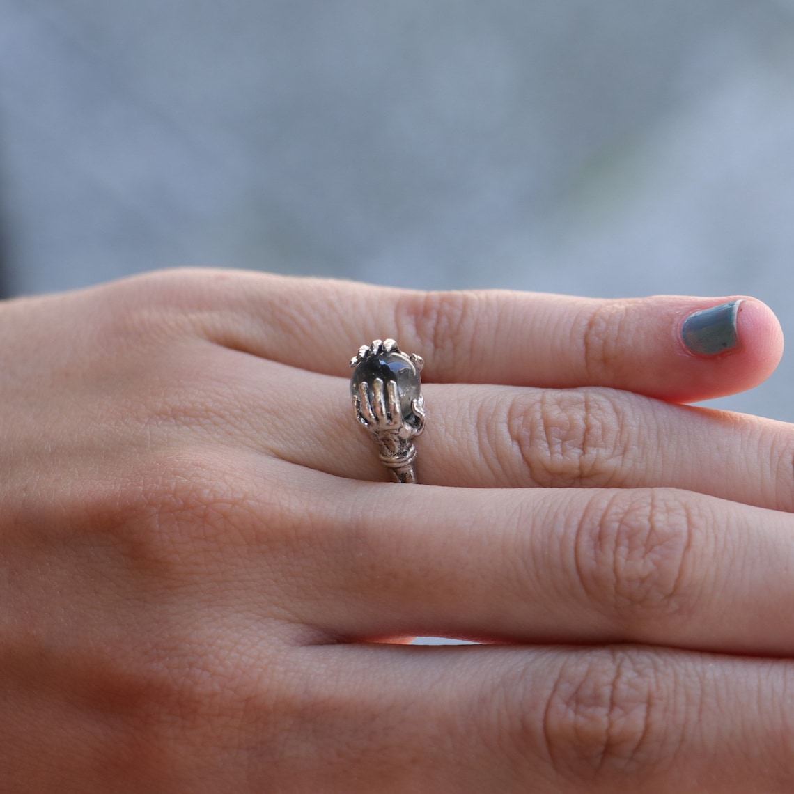 Witch Ball Ring Hands Ring Gemstone Ring Silver Witch Ring - Etsy