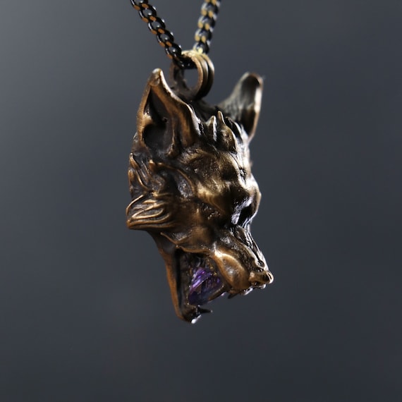 Wolf Gemstone Necklace Wolf Mens Pendant Gift for Witch | Etsy