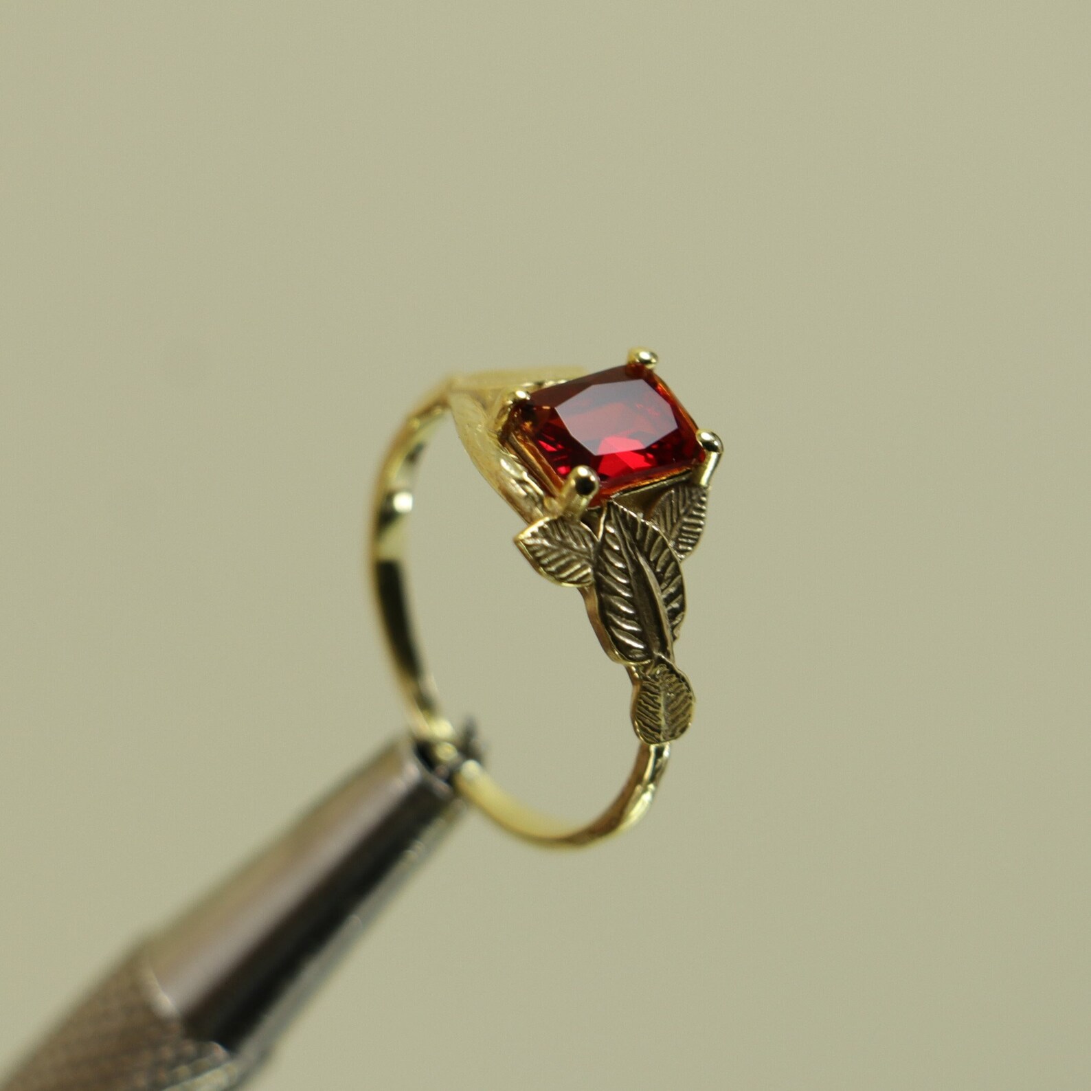 Emerald Cut Ruby Leaf Ring Sterling Silver Ruby Ring Gold - Etsy